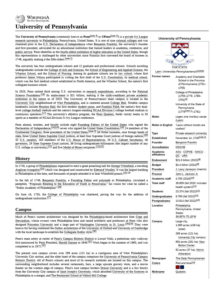 Overview of the University of Pennsylvania | PDF | University Of ...