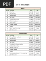 TCS - INDIA - Holiday List - 2024 | PDF