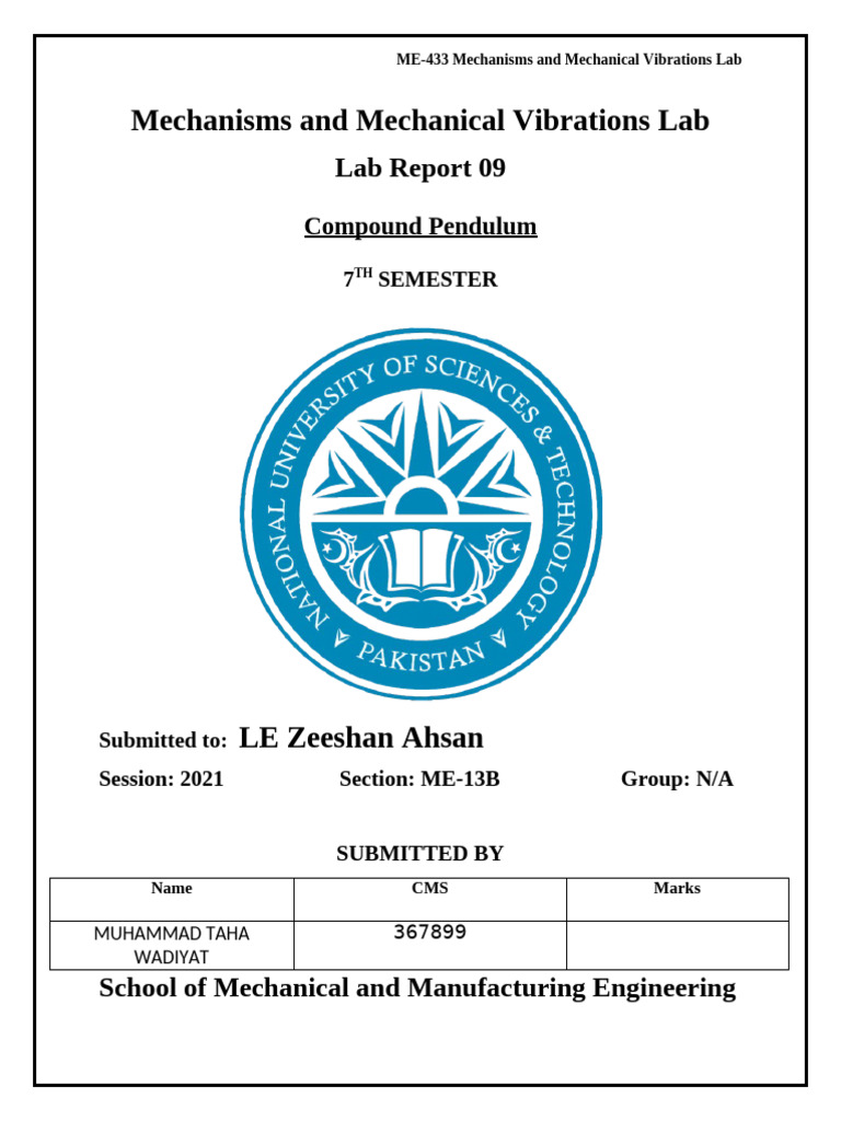Muhammad Taha Wadiyat-367899_lab9_MMV lab_ME-13B | PDF | Pendulum | Oscillation