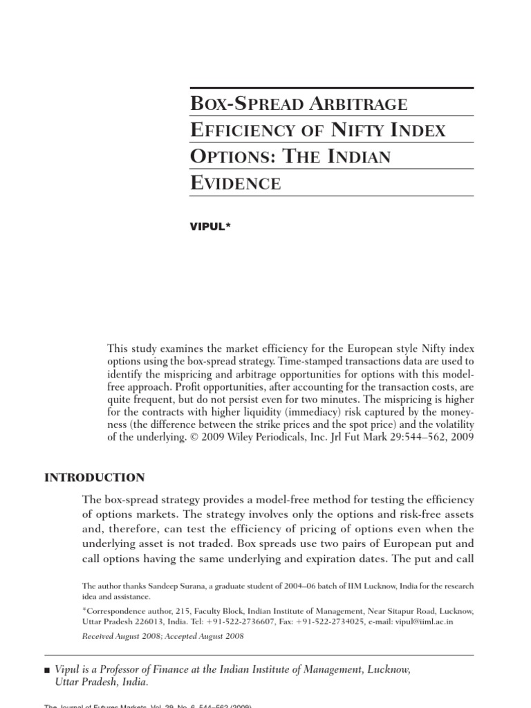 Box Spread Arbitrage Efficiency of Nifty Index Options | PDF ...
