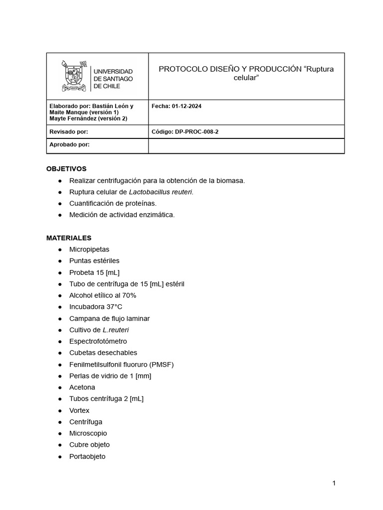 DP-PROC-008-2 - Protocolo Ruptura Celular | PDF | Química