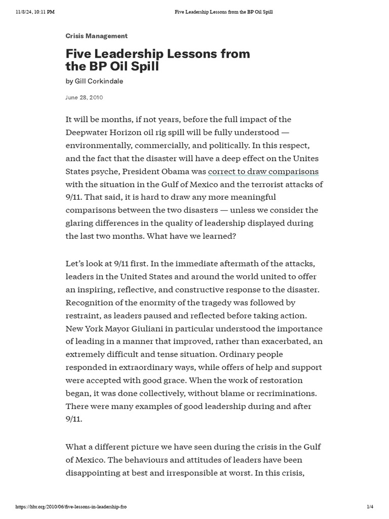 Five Leadership Lessons From The BP Oil Spill | PDF | Bp | Deepwater ...