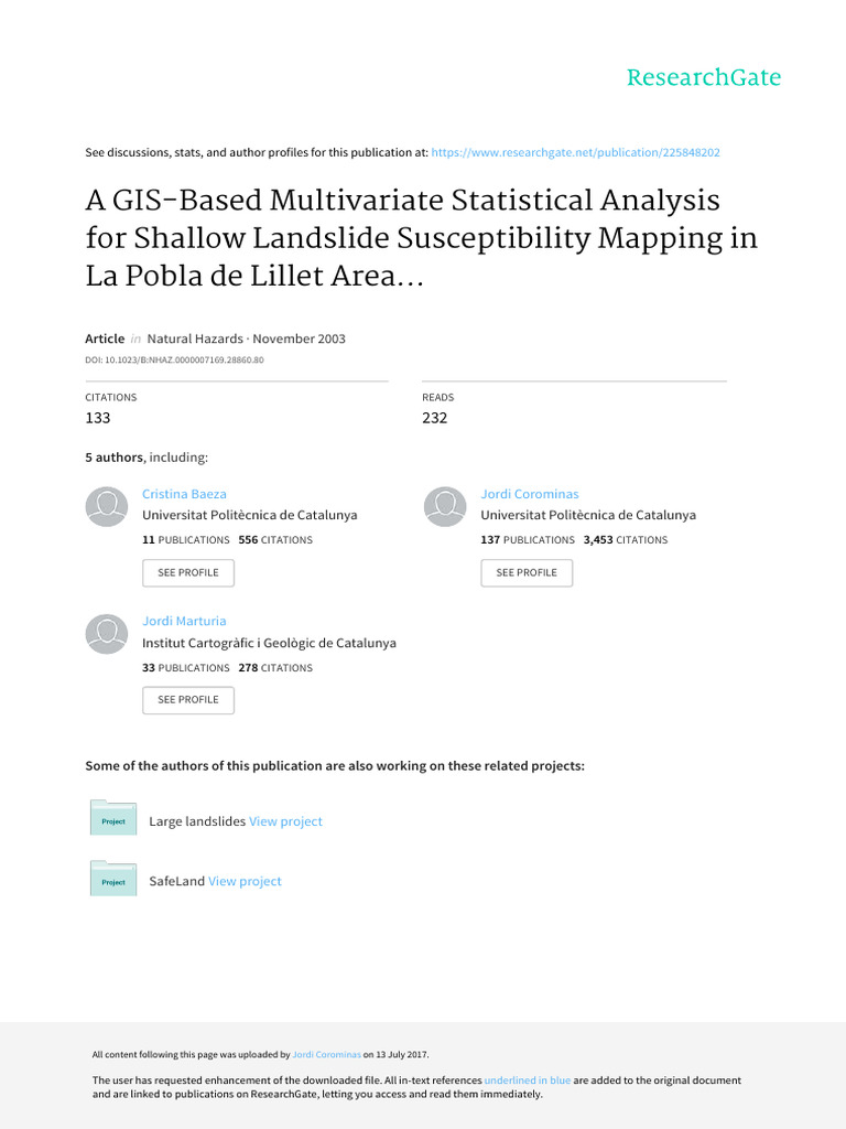 AR-A GIS-Based Multivariate Statistical Analysis for Shallow Landslide Susceptibility Mapping in ...