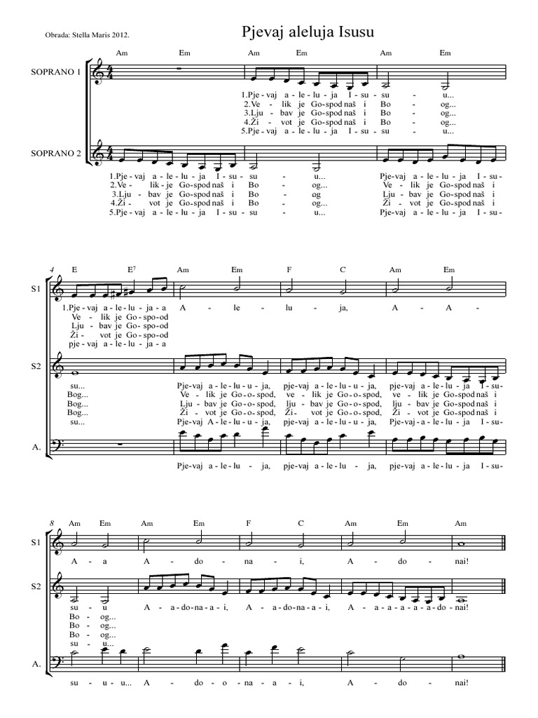 Pjevaj Aleluja Isusu - Obrada Stella Maris | PDF