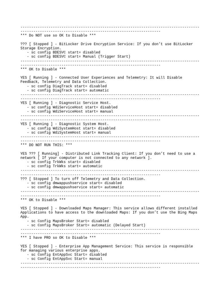 Disable Services Not Needed Win10 | PDF | Windows Registry | Microsoft ...
