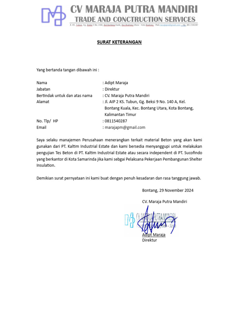 Surat Ket Uji Beton | PDF