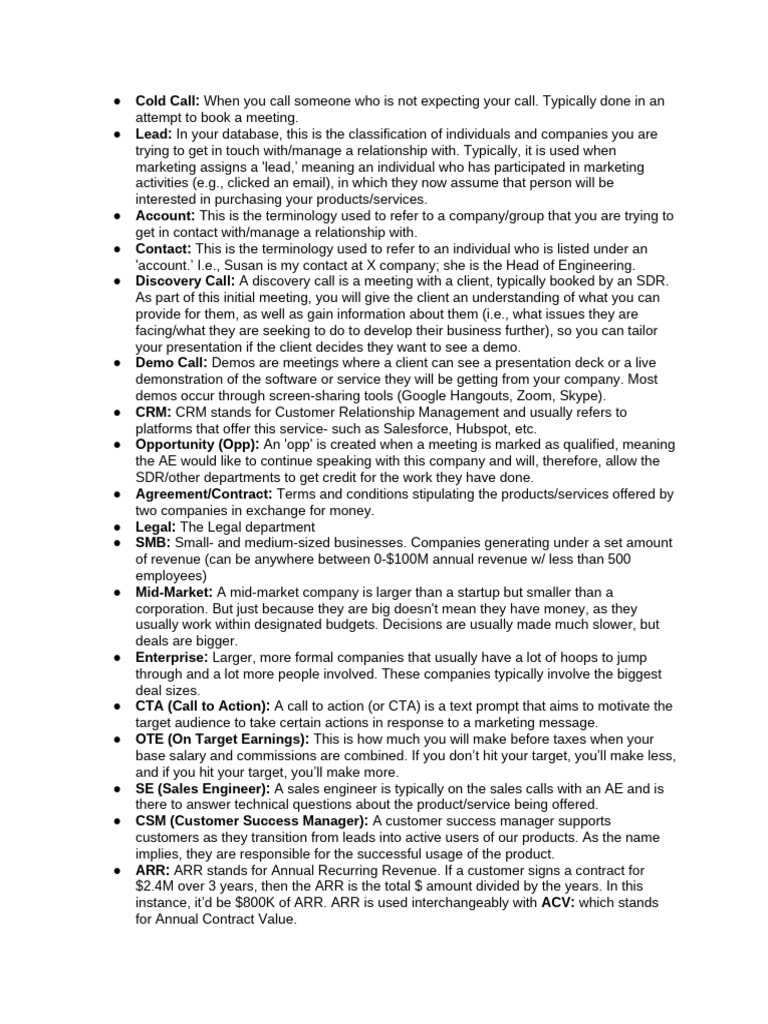 Sales Terminology Explained | PDF | Customer Relationship Management ...
