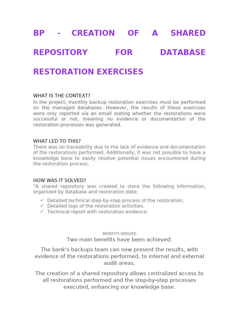 Shared Repository for Database Restorations | PDF