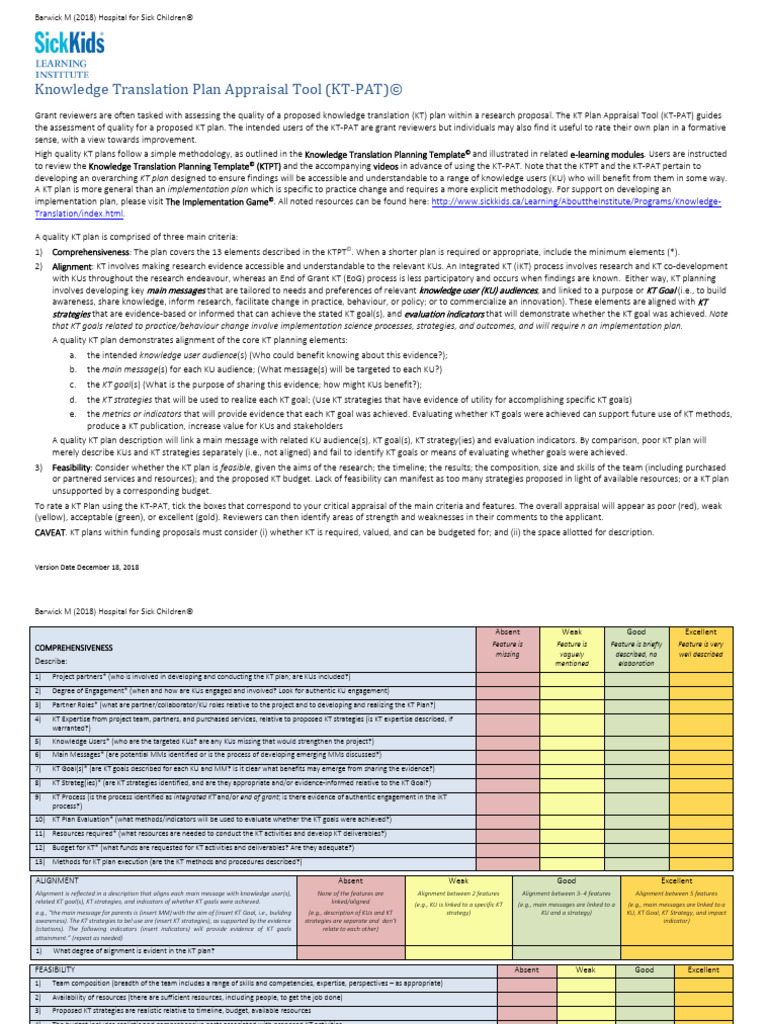 KT Plan Appraisal Tool Overview | PDF | Evaluation | Goal