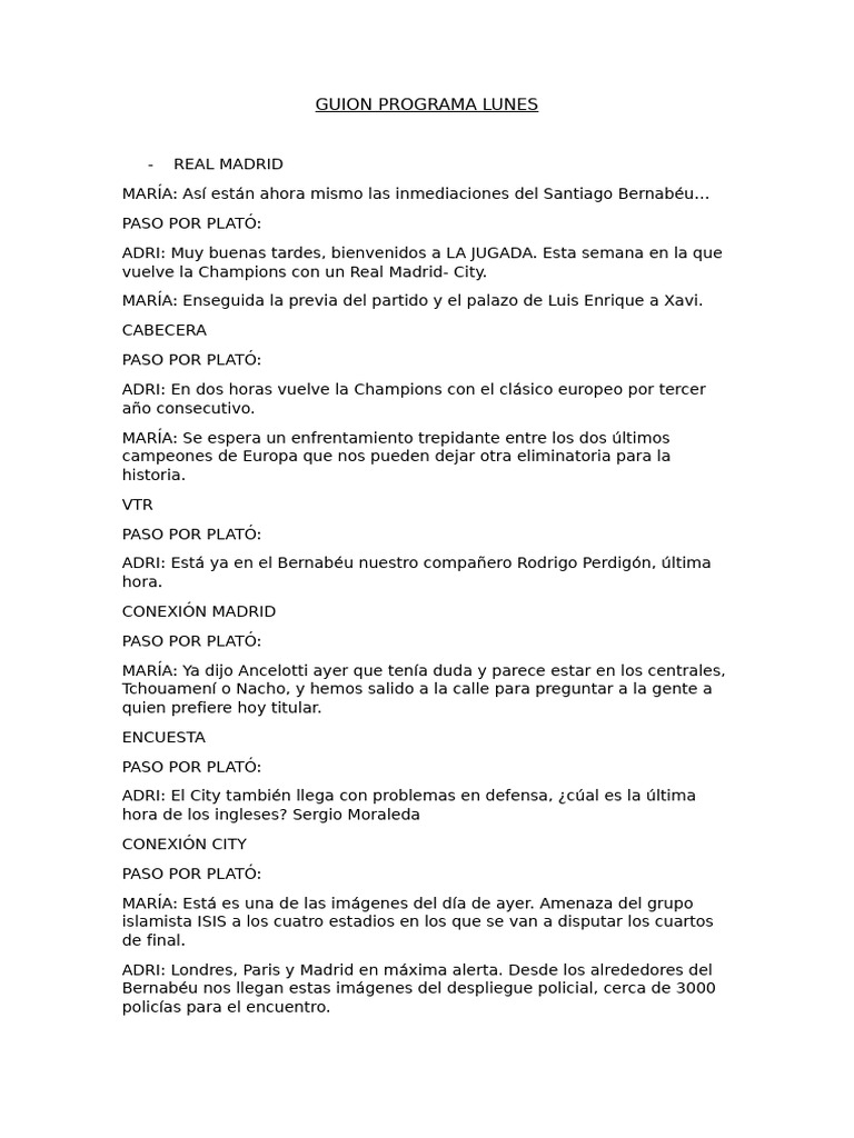 Guion Programa Lunes Champions de Abril | PDF | Liga de Campeones de la UEFA | Asociación de ...