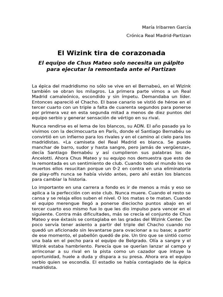 Real Madrid-partizan Crónica | PDF