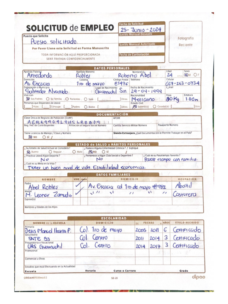 Solicitud de Empleo | PDF