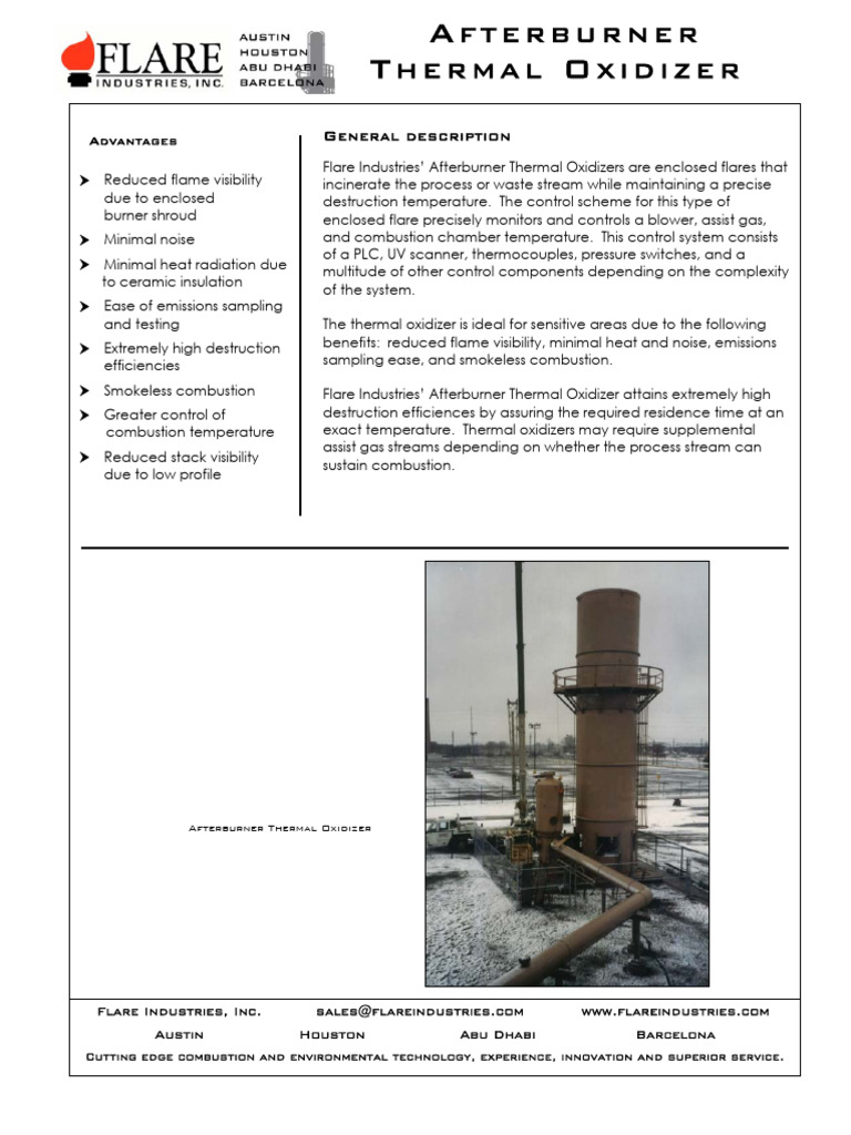Afterburner Thermal Oxidizer Overview | PDF | Combustion | Gases