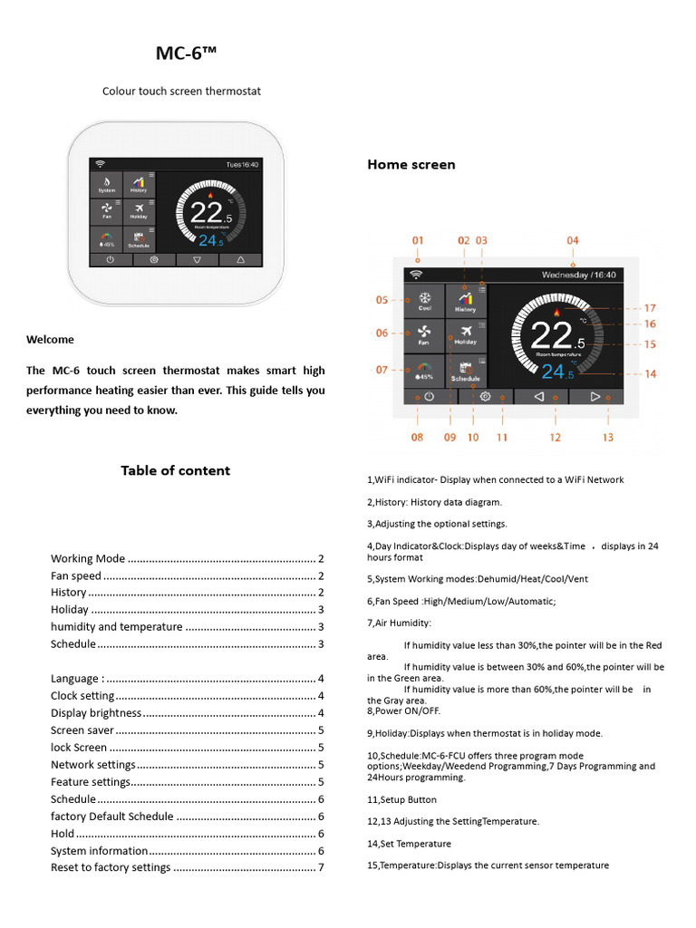 mc6-hvac_user_manual | PDF | Thermostat | Humidity