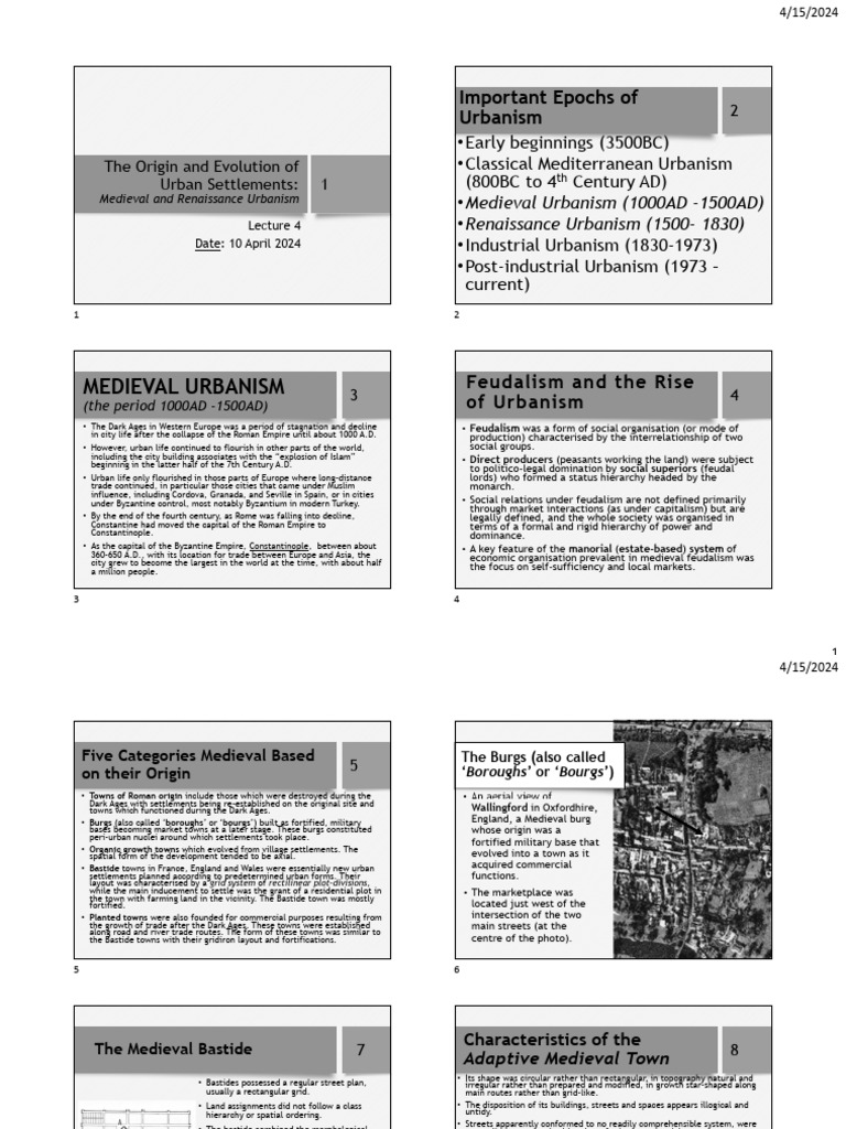 Lecture 4_Evolution of Settlement Systems_Medevil Urbanism | PDF ...