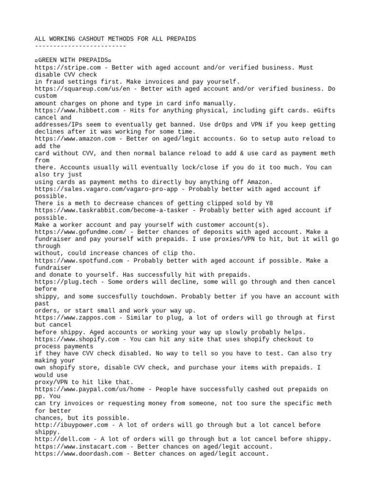 Prepaid Card Cashout Methods Guide | PDF | Stored Value Card | Banking ...