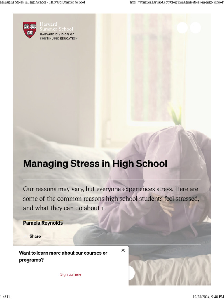 Harvard Tips for High School Stress Management | PDF | Stress (Biology ...