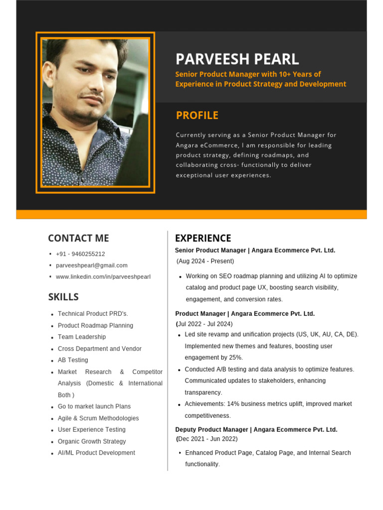 Product Managar resume | PDF | Information Science | Computing