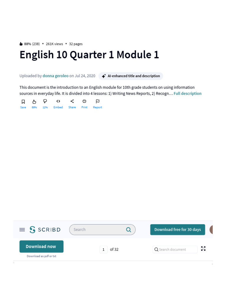 English 10 Quarter 1 Module 1 - PDF | PDF | Scribd | Cyberspace