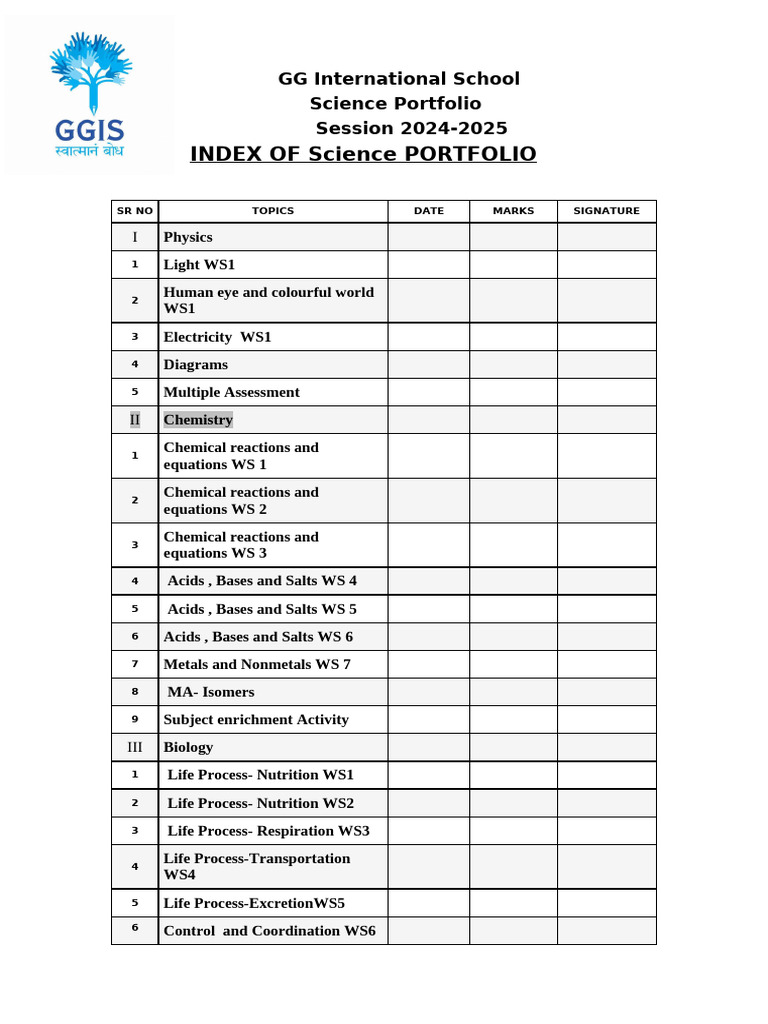 10-Science INDEX-1 | PDF
