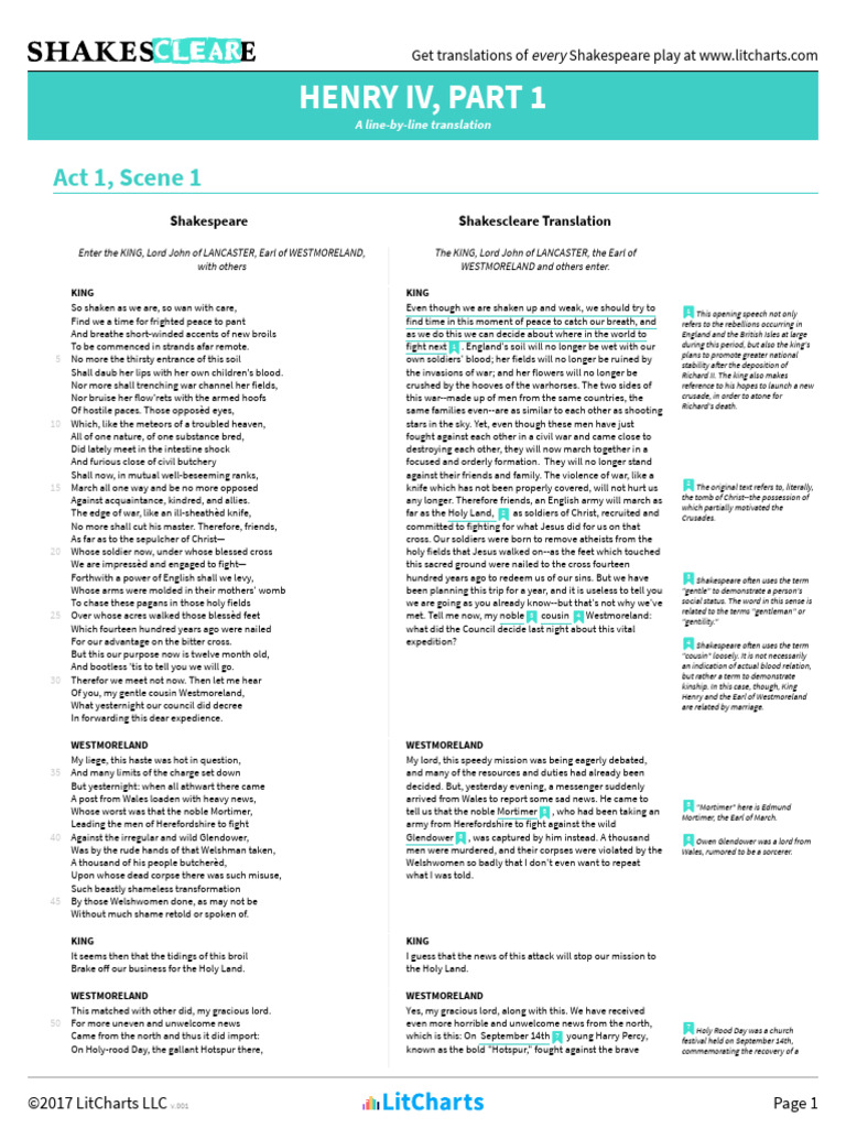 Henry IV Part 1 Shakescleare Translation LitChart | PDF