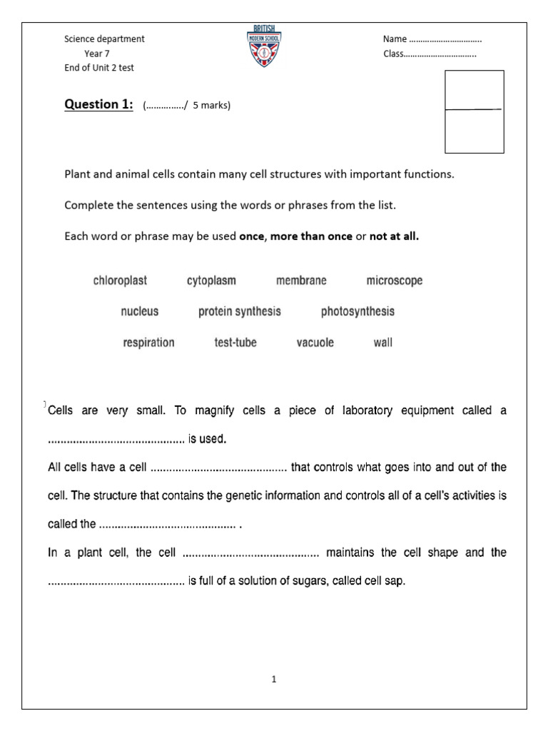 Year 7 End of Unit 2 Test | PDF | Chemical Compounds | Chemical Elements