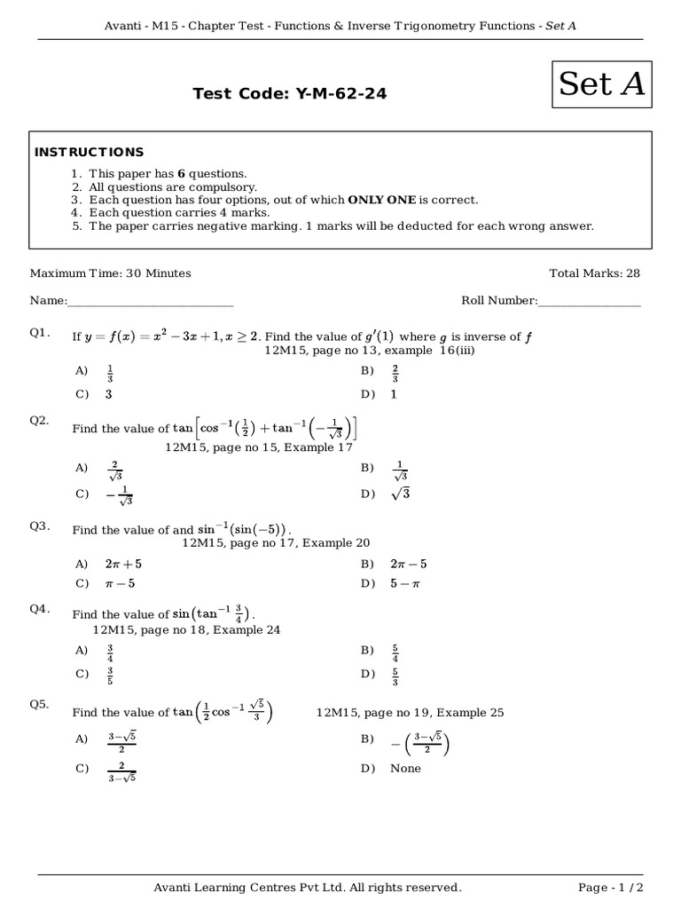 Cw-12M15.6-Introduction To Inverse Trigonometry Function-Jee-Ques | PDF