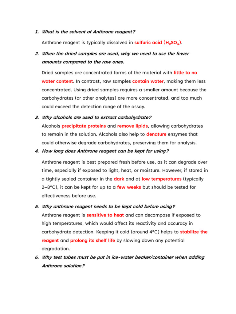 Lab Guide for Anthrone Reagent Use | PDF