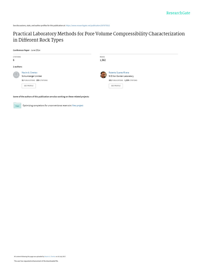 Practical Laboratory Methods For Pore Volume Compressibility ...