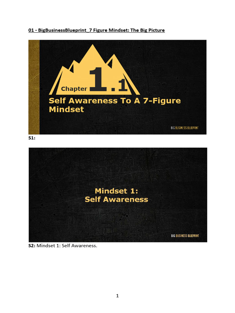 1-1 - Self Awareness To A 7 Figure Mindset | PDF | Self Awareness | Mindset 1-1 - Self Awareness To A 7 Figure Mindset | PDF | Self Awareness | Mindset