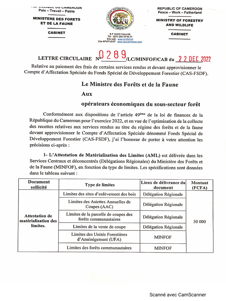 Circulaire MINFOF | PDF