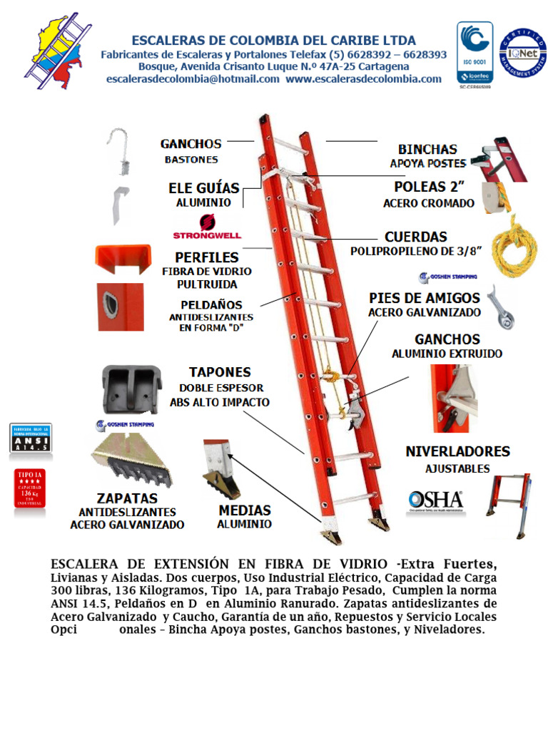 Escaleras Extension Fibra de Vidrio Ficha | PDF
