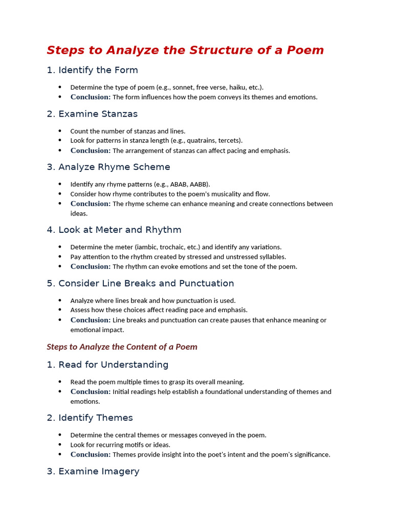 Steps To Analyze The Structure of A Poem | PDF | Poetry | Metre (Poetry)