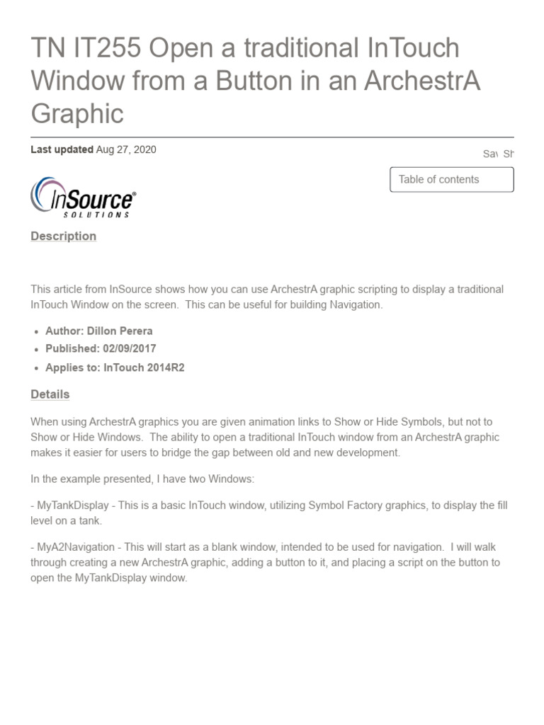 Open A Traditional InTouch Window From A Button in An ArchestrA Graphic ...