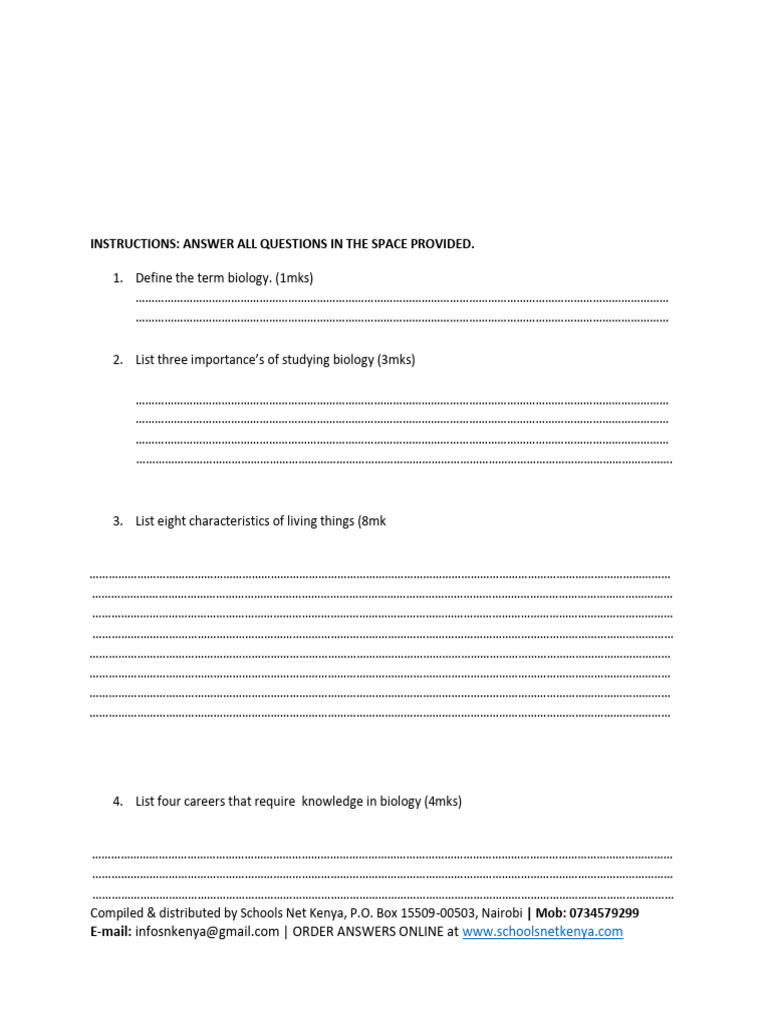Secondary Form One Biology Term 1 2021 | PDF | Organisms | Nature