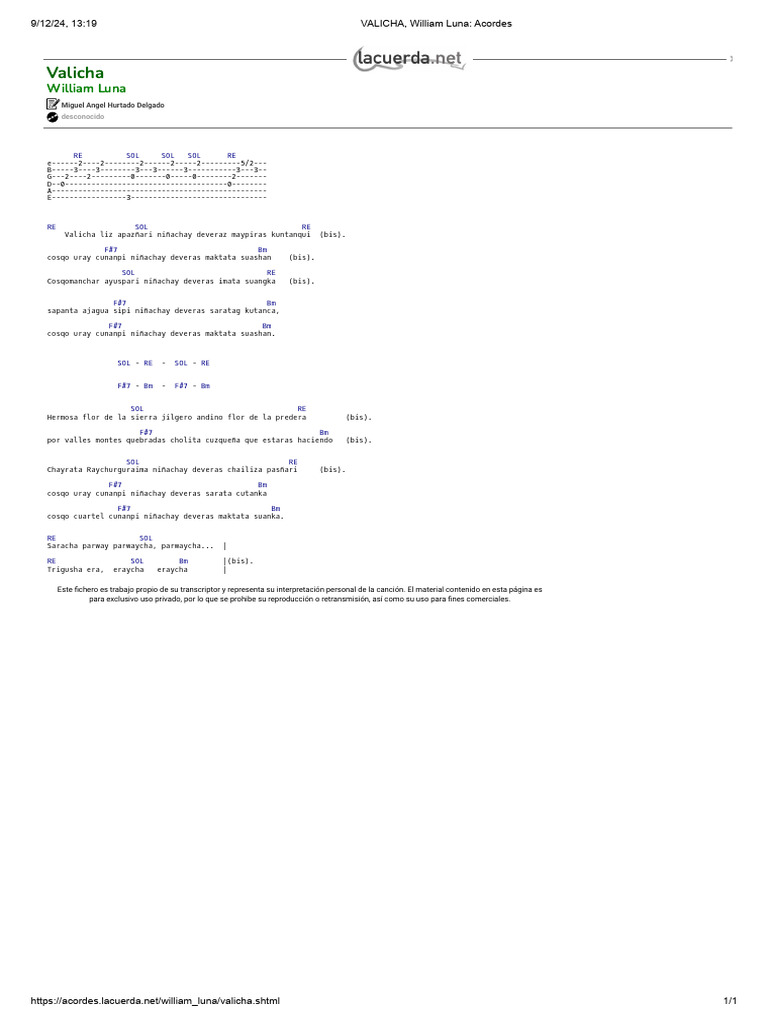 VALICHA, William Luna - Acordes | PDF