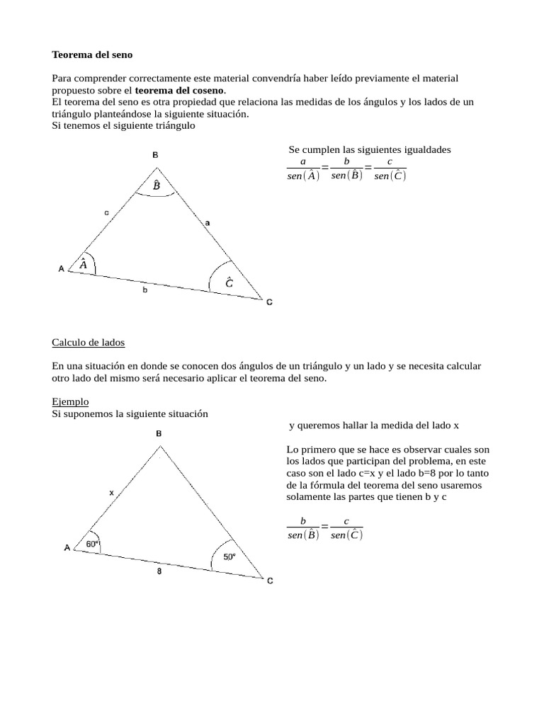 Teorema del Seno: Cálculo de Lados y Ángulos | PDF | Triángulo ...