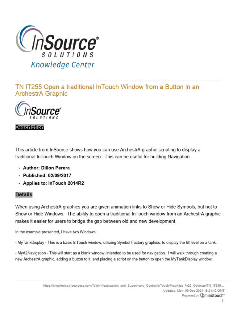 TN IT255 Open A Traditional InTouch Window From A Button in An ArchestrA Graphic | PDF ...