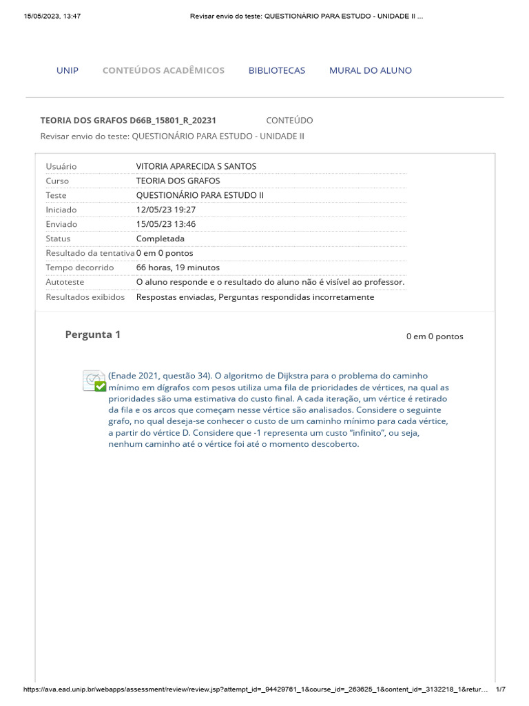 QUESTIONÁRIO PARA ESTUDO - UNIDADE II - Teoria Dos Grafos | PDF ...