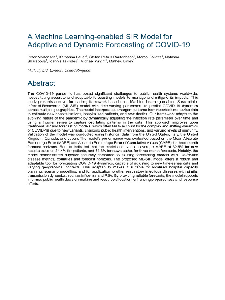 A Machine Learning-enabled SIR Model for Adaptive and Dynamic Forecasting of COVID-19 | PDF ...