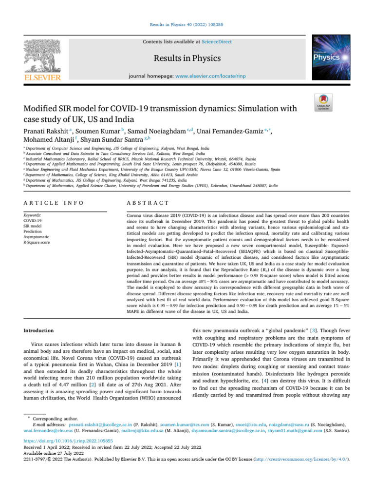 Modified SIR Model For COVID-19 Transmission Dynamics: Simulation With ...