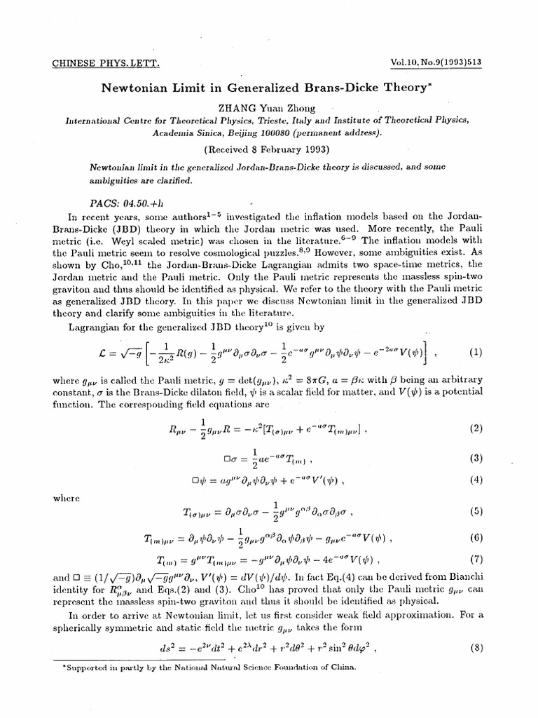 Newtonian Limit in Generalized Brans-Dicke Theory | PDF