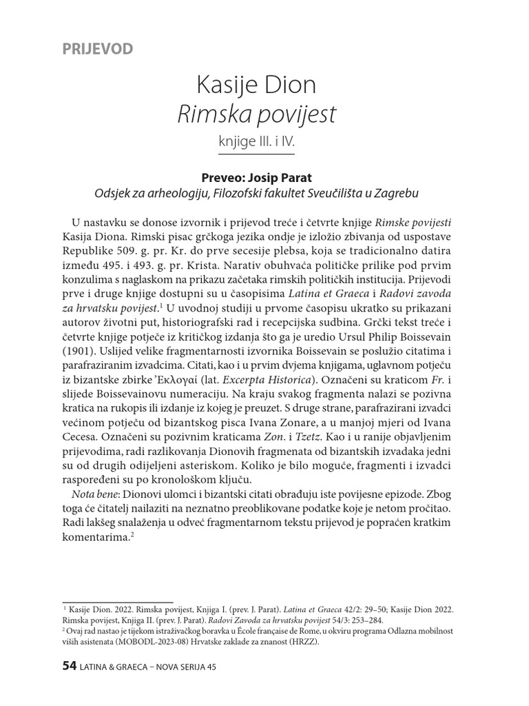 Kasije_Dion_Rimska_povijest_3_i_4_knjiga | PDF