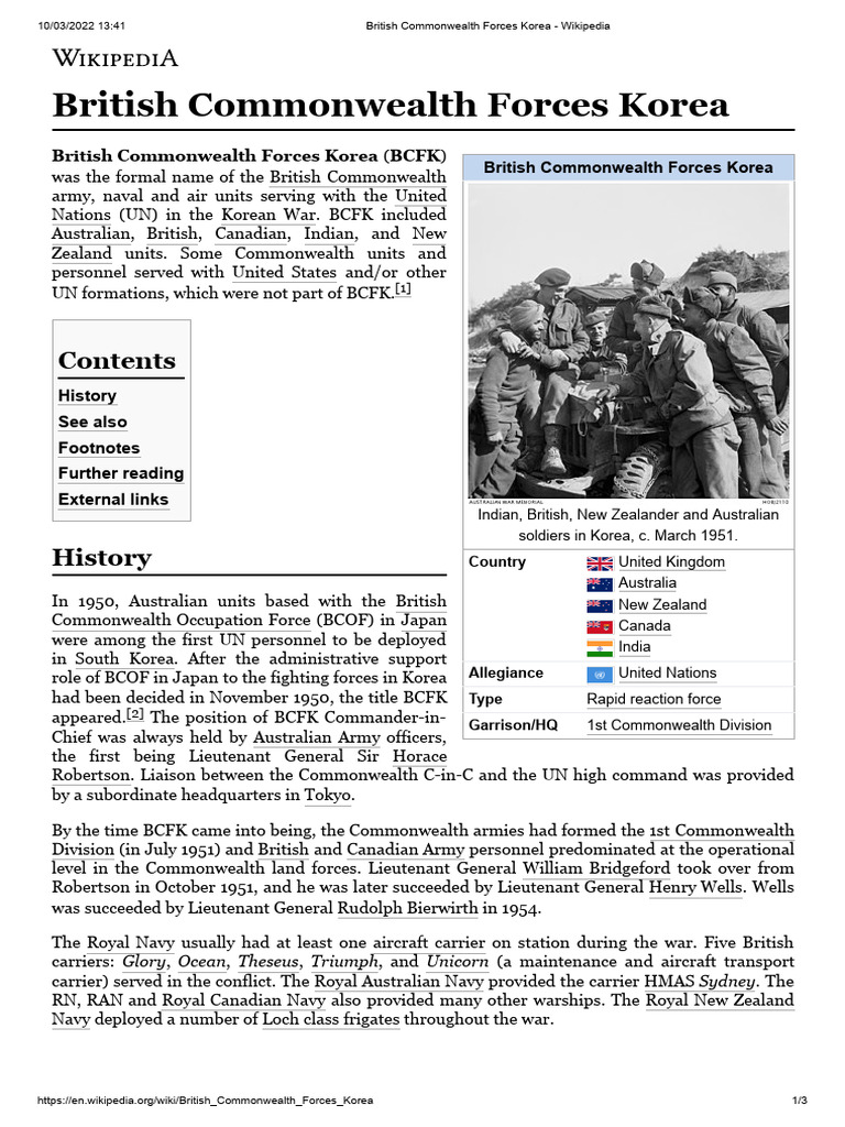 British Commonwealth Forces Korea - Wikipedia | PDF | Military ...