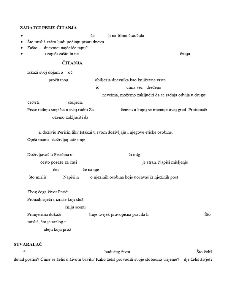 Vjekoslav Majer, Iz Dnevnika Malog Perice - Zadatci | PDF