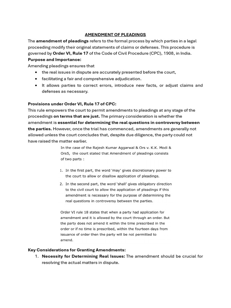 Amendment of Pleadings | PDF