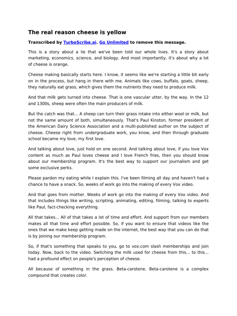The real reason cheese is yellow | PDF | Cheddar Cheese | Cheese