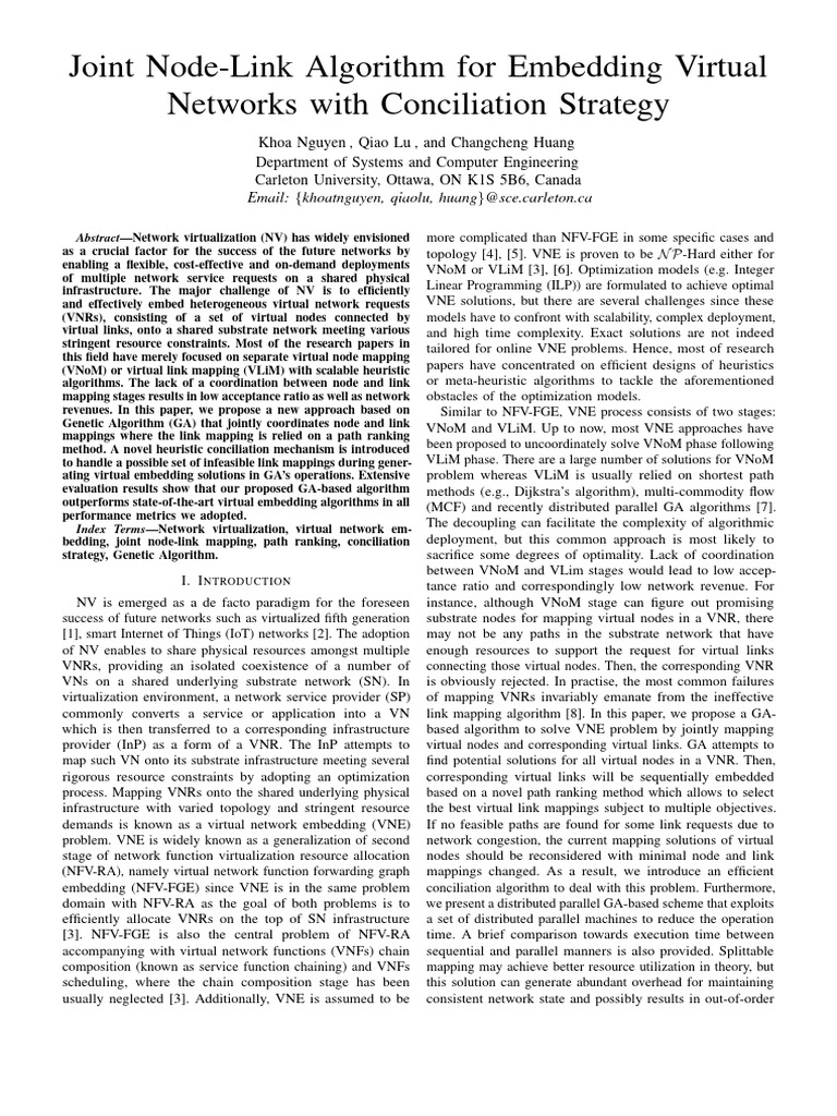 Joint Node Link Algorithm For Embedding Virtual Networks With