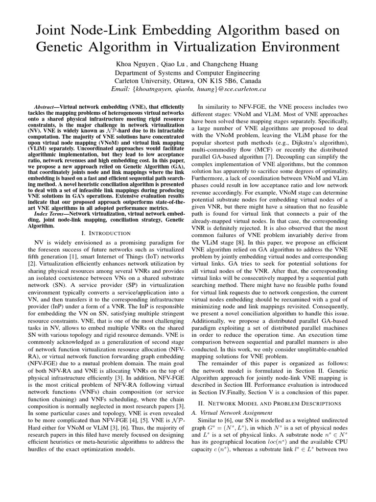 Joint Node-Link Embedding Algorithm Based On Genetic Algorithm in Virtualization Environment ...