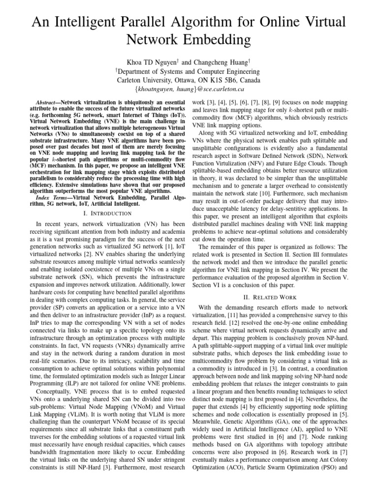 An Intelligent Parallel Algorithm For Online Virtual Network Embedding | PDF | Computer Network ...